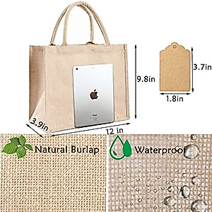 Achaohe Burlap Tote Bags Bulk 6 Pack Jute Reusable Canvas Gift Favors Bag with handle Water Resistant for Women Bridesmaid Wedding Beach Shopping (6 Pack 12 x 9.8 x 3.9)