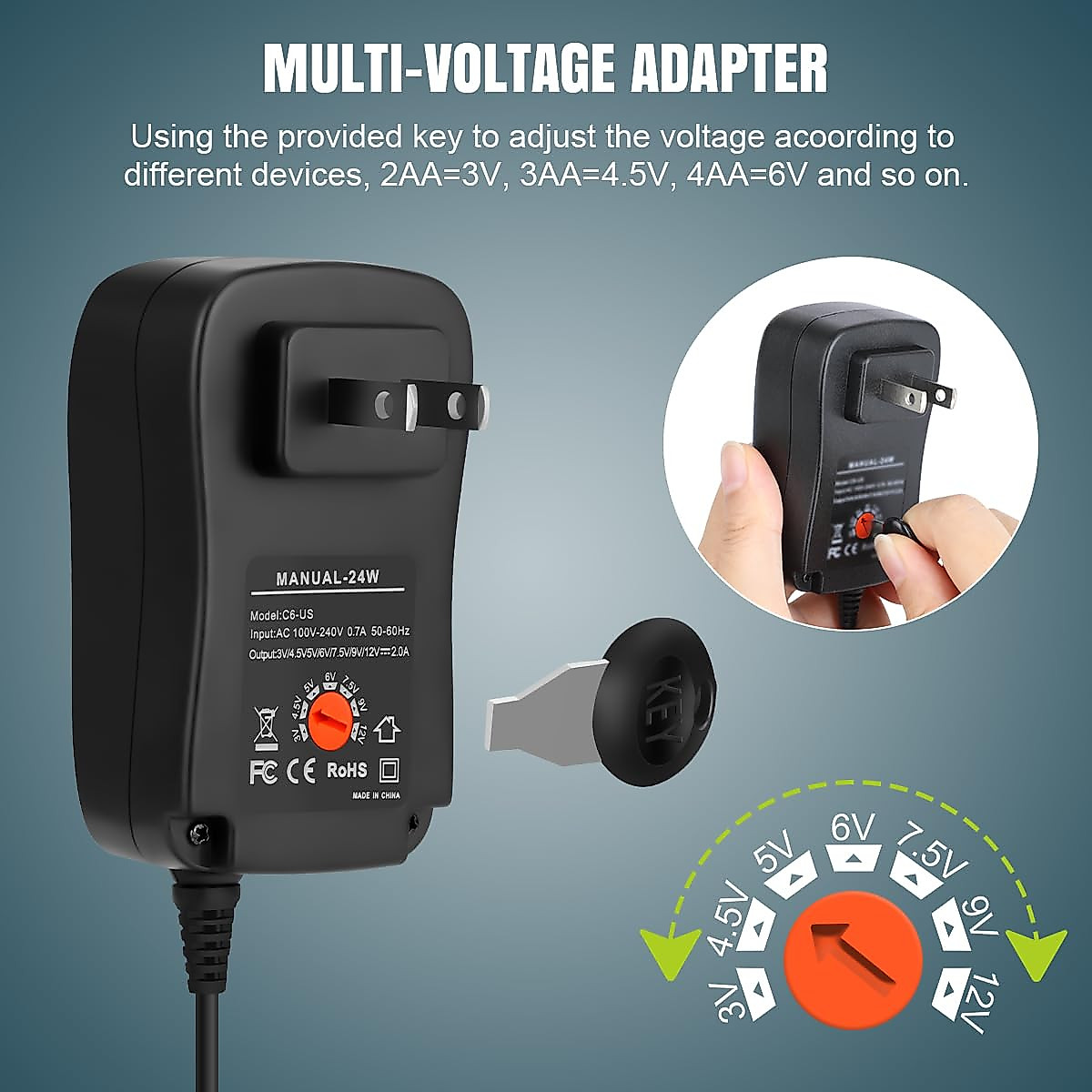 Lenink Adjustable AC Power Supply Adapter, Battery Repacement Kit for AA Battery, Replace 2 AA 3 AA 4 AA 6 AA 8 AA (Black, 1.8m/5.9ft)