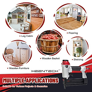 KEENTECH Pneumatic Brad Nailer, 18 GA, 2 in 1 Nail Gun and Crown Stapler Fires 2 Inch Brad Nailes and 1-5/8 Inch Crown Staples, for Carpentry, DIY Project, Woodworking, Silver & Red (KT5040)