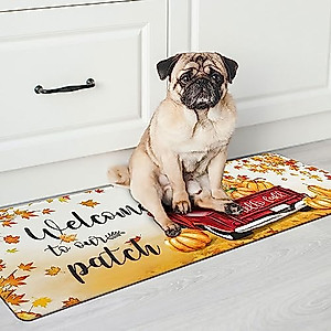 Ileading Fall Thanksgiving Kitchen Anti Fatigue Mat Set of 2 A Truck Full of Pumpkins Non Slip Cushioned Kitchen Sink Floor Mats Waterproof Foam Comfort Standing Runner Rug Holiday Home Decorations