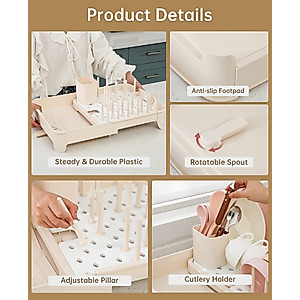 Outlet Dish Drying Rack - Large Adjustable Dish Rack Expandable Plastic Dish Drainer for Kitchen Counter with Utensil Holders, Detachable Space Saving Kitchen Organizer for Bowls Plates (Apricot)