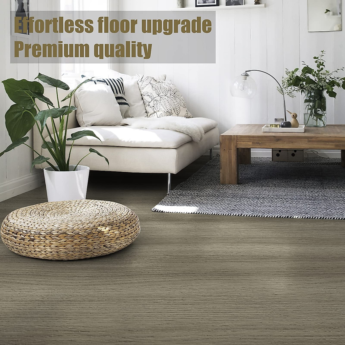 WIFEA Vinyl Flooring Roll 23.6"x 118"/19 Sq.Ft, Wood Grain Self Adhesive Vinyl Floor Tiles Wear-resistant and Waterproof Vinyl Plank Flooring for Bedroom Living Room Office Balcony RV, Smoke Gray