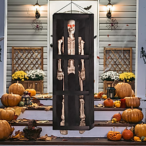 Halloween Animatronics Skeleton Decor Props,64 Inches Halloween Interactive Hanging Caged Skeleton with Lights Sounds and Vibration, Skeleton Decorations Outdoor Tree Lawn Garden Backyard