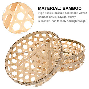 Hemoton 3PCS Bamboo Woven Basket Flat Wicker Round Egg Basket Natural Handmade Food Vegetables Fruits Storage Shallow Tray Organizer Holder Bowl for Home Kitchen
