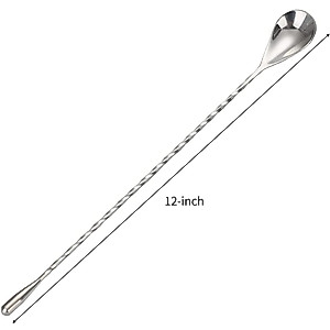 12 Inches Stainless Steel Mixing Spoons, Long handle spiral Pattern Bar Cocktail spoon, Bar Bartender Mixing Spoon Cocktail Stirrers Silver 2 Pieces