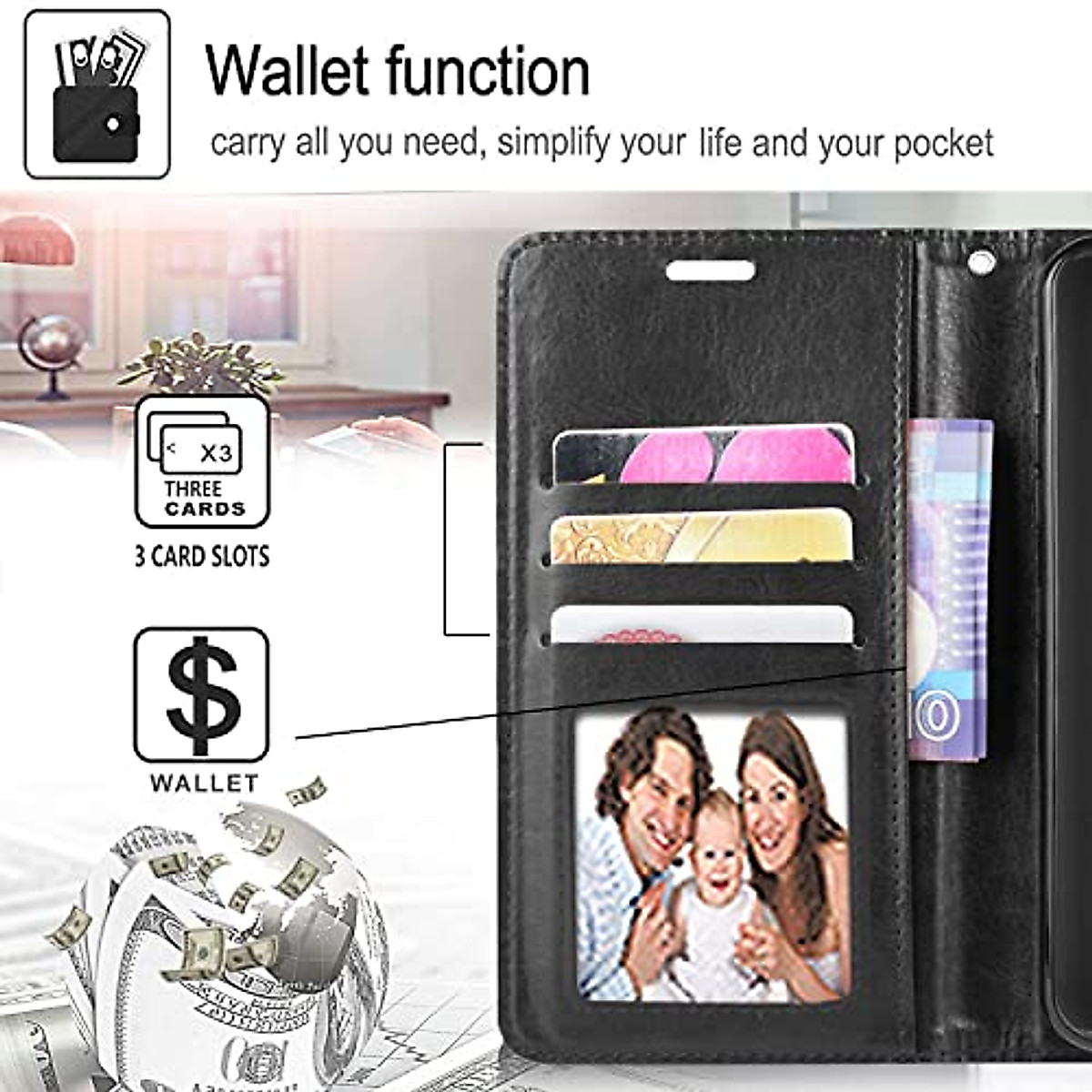 STARSHOP Samsung Galaxy S10E Phone Case, with [Tempered Glass Screen Protector Included] PU Leather Wallet Shockproof Phone Cover Kickstand with Pocket Card Slots Magnet Closure -Dark