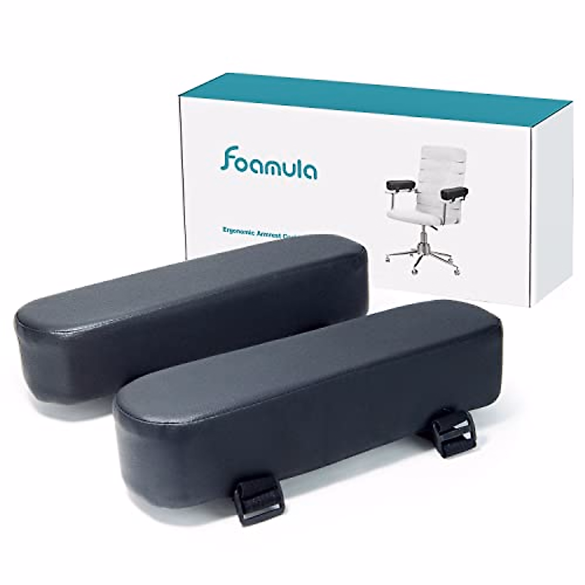 Foamula Office Chair Armrest Pads, Gaming Chair Arm Pads, Extra Thick Cushions Elbow Pillow, Memory Foam Desk Chair Arm Pads for Pressure Relief, 2-Piece Set of Chair (Black)