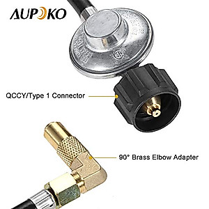 5 Feet Low Pressure Propane Regulator and Hose，Qcc1 Universal Grill Regulator Replacement Part with 90 Degree Elbow Adapter for Blackstone Griddle 17" and 22" Tabletop Camper Grill