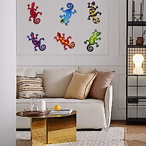 Juegoal 6 Pack Metal Gecko Wall Art Decor Inspirational Sculpture Hang Indoor Outdoor for Home Bedroom Living Room Office Garden, 9 Inches