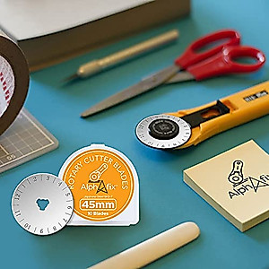Rotary Cutter Blades 45mm 10 Pack By Alphafix Compatible with notched hole 45mm rotary cutters, easy replaceable sharp SKS-7 Steel blades Ideal for Quilting Fabric Scrapbooking Sewing and Arts & Craft