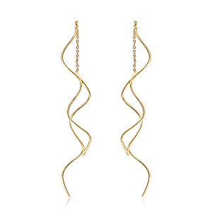Acefeel Fresh Style Exquisite Threader Dangle Earrings Curve Twist Shape for Women's Gift E158 (18K Gold plated)
