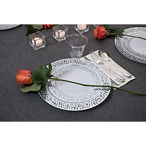 Fete Decorative Hand Towels, silver flower 200pcs Disposable Linen-Feel Guest Towelettes – Formal Dinner, Anniversary, and Wedding Napkins for Tables, Guestrooms, and Restrooms - 8.5x 4-Inches Folded,