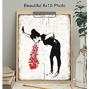 Banksy Wall Art - Love Sick Graffiti Art - Sign Plaque Photo Print - Funny Gift for Urban Street Art Mural Fans - Cool Unique Original Room or Home Decor, Wall Decoration Poster - 8x10 Unframed