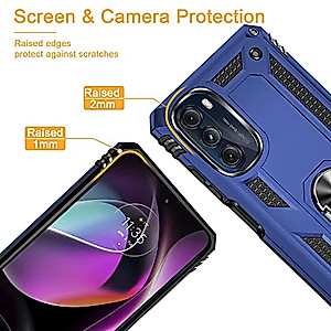 Muntinfe for Motorola Moto G 5G 2022 Case with 2 Pcs Tempered Glass Screen Protector, Military-Grade Armor Shockproof Protective Phone Cover with Ring Magnetic Kickstand for Moto G 5G, Blue