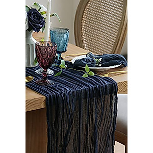 Uwilowe 5 PCS 13Ft Navy Blue Table Runner, Boho Gauze Cheese Cloth Table Runner Rustic Sheer Runner 160inch Long for Wedding Bridal Baby Shower Birthday Party Cake Table Decorations