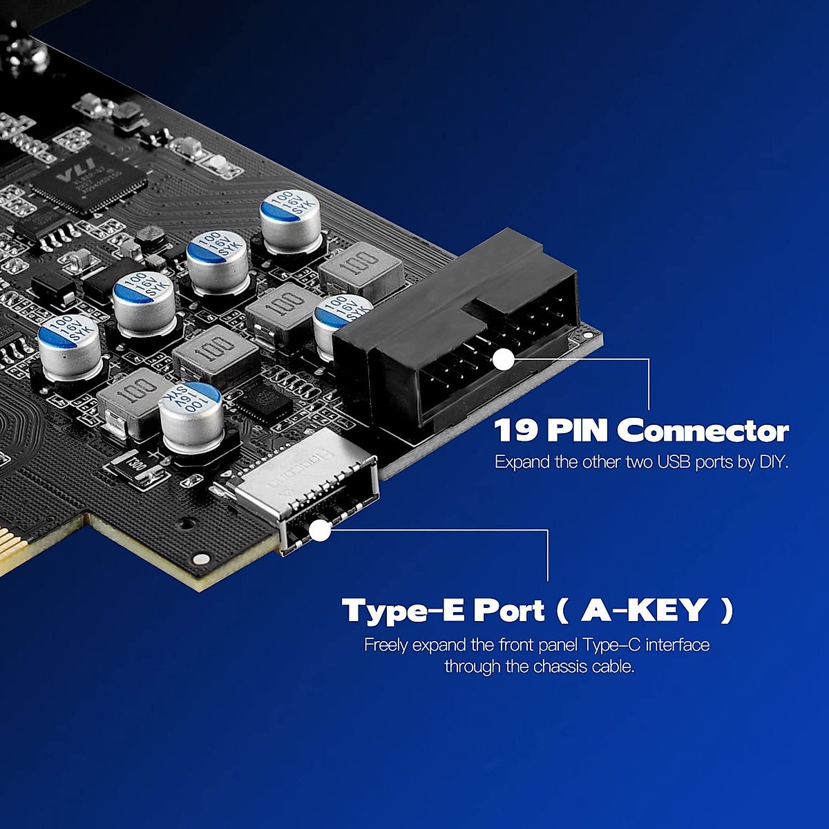 YEELIYA USB C PCIe Card SuperSpeed 10Gbps with 2 USB C and 2 Internal Port(Type-E,19 Pin USB 3.0 Header) PCI-E Expansion Cards PCI Express Front Panel Adapter for Desktop PC