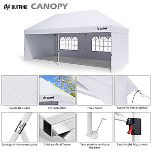 OUTFINE Canopy 10'X20' Pop Up Canopy Gazebo Commercial Tent with 4 Removable Sidewalls, Stakes X12, Ropes X6 for Patio Outdoor Party Events