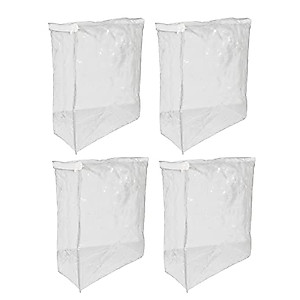 Clear Vinyl Plastic Zippered Blanket Storage Pouch Bags for Throws, Blankets, Quilts - 15 x 6 x 18 Inches 4-Pack Set of Clear Organizer Bags