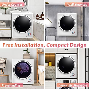 Portable Clothes Dryer, 120 V/850W Electric RV Dryer Smart Moisture Sensor, LCD Control Panel Heating Tumble Clothes Dryer Machine with Stainless Steel Drum for Apartment, Dorm and Home (Square-White)