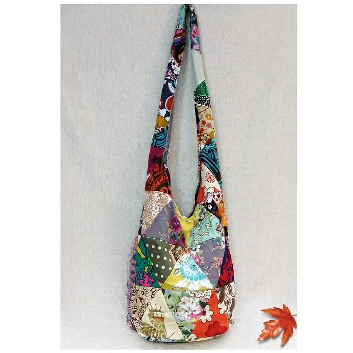 NYANPOS Foreign trade original Hippie Crossbody Bag Women Shoulder Handbags Canvas Ethnic Style Bag Bohemian Hobo Bags (Triangle Patchwork)