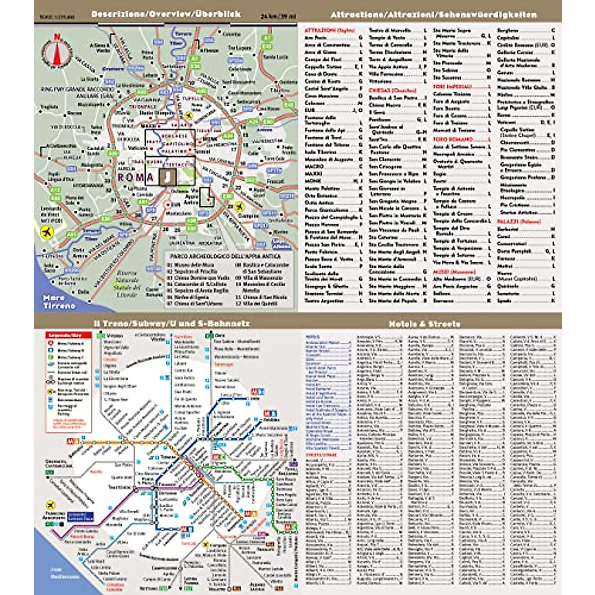 StreetSmart® Rome Map by VanDam –– Laminated, pocket sized City Center folding street and subway map to Rome, Italy with all attractions, museums, ... ... (English, Italian and German Edition)