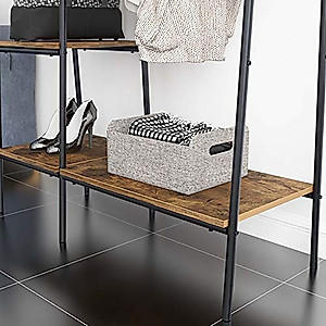 DlandHome Free-Standing Garment Clothing Racks, Home Metal Clothing Rack with 4-Tier Storage Shelves and Hanging Rod Closet Storage Organizer Clothing Rack for Bedroom Living Room Entryway