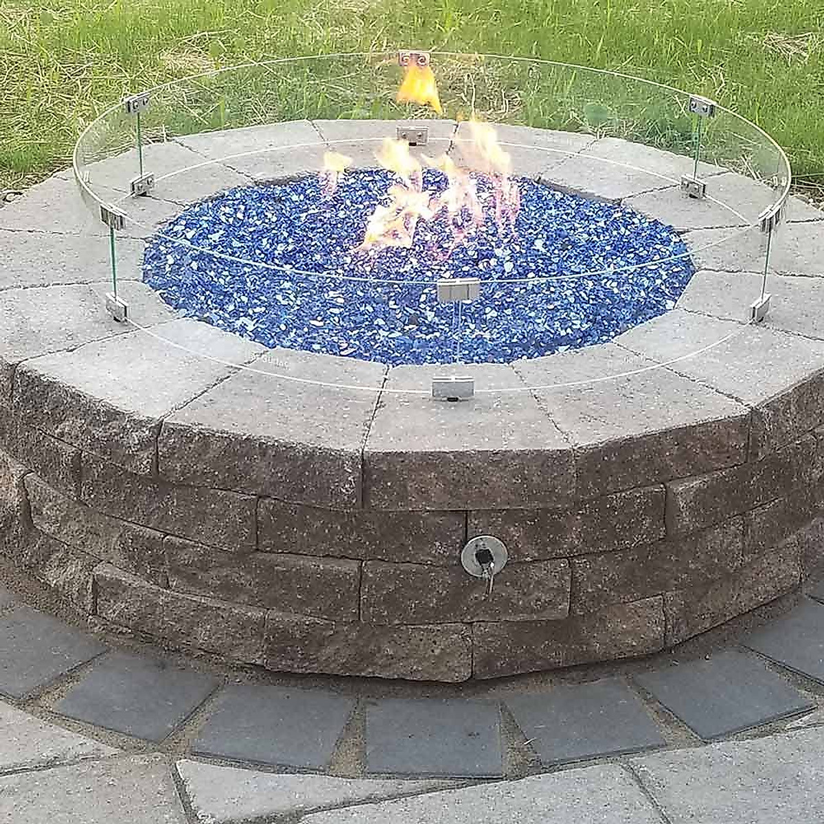 Spotix HPC Penta Match Lit Fire Pit Burner Kit with 30-Inch Stainless Steel Burner and 36-Inch Round Flat Pan, Propane, Polished Chrome, with Flange, Key, Valve, Flex Line and Fittings