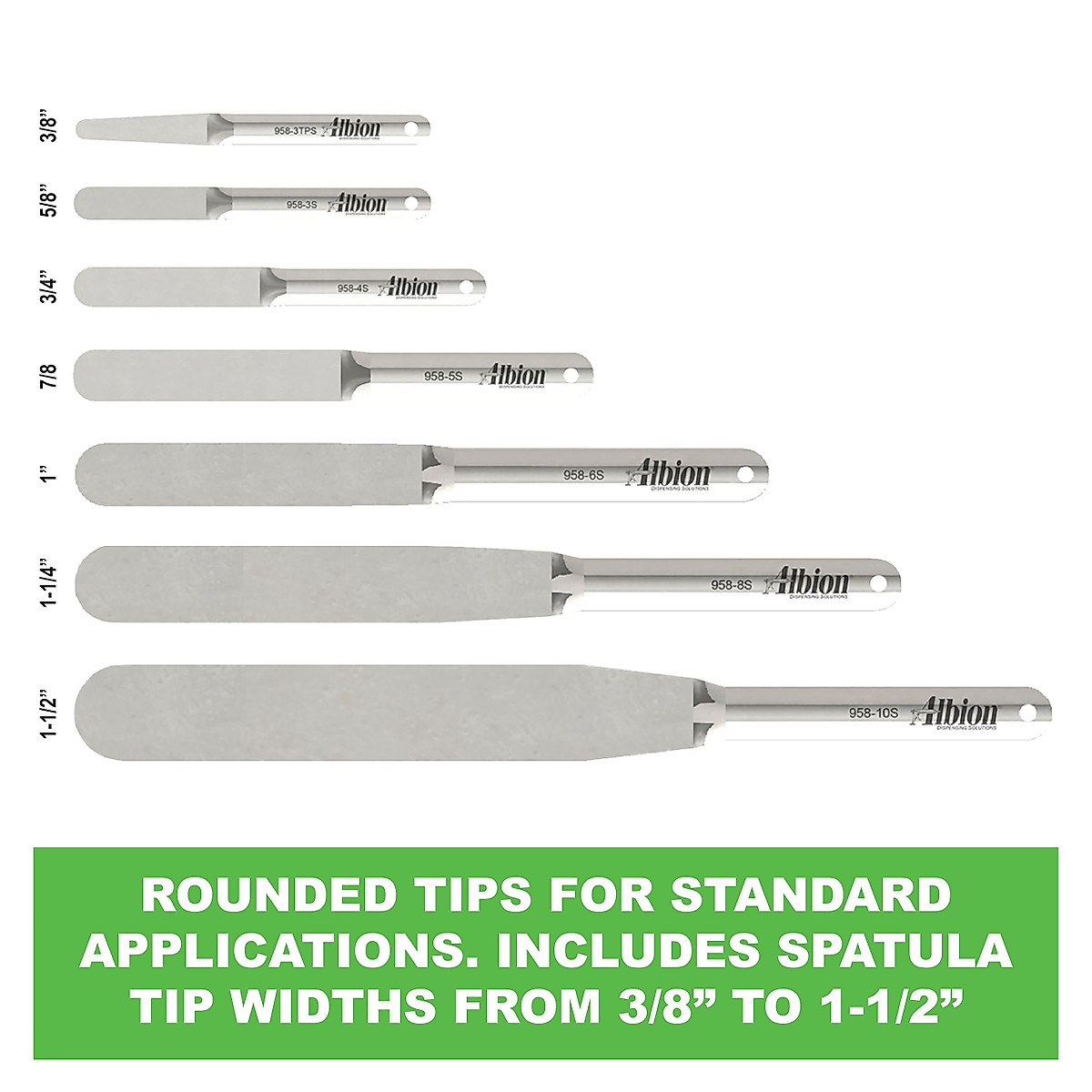 Albion Engineering 958-G01 Streamline Caulk Spatula 7-Piece Set, Оnе Расk, Stainless Steel (Pack of 7)