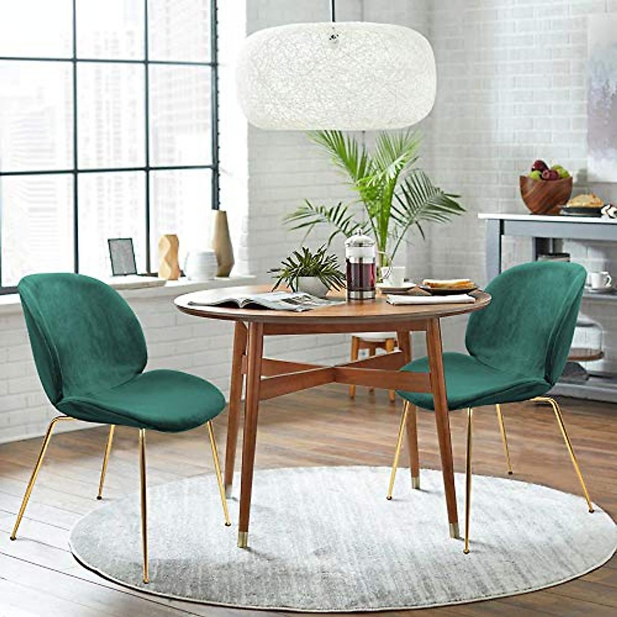 GIA Contemporary Dining Chair with Velvet Upholstery, Set of 2, Green