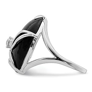 925 Sterling Silver Black Onyx Cubic Zirconia CZ Ring Size 8