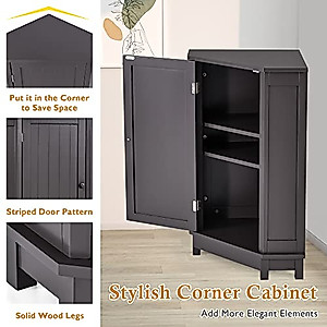 Shupsy Upgraded Bathroom Cabinet, Thickened Freestanding Storage Furniture, Stronger Triangle Corner Storage Cabinet with Adjustable Shelf and Doors for Kitchen,Living Room. (Black Brown)