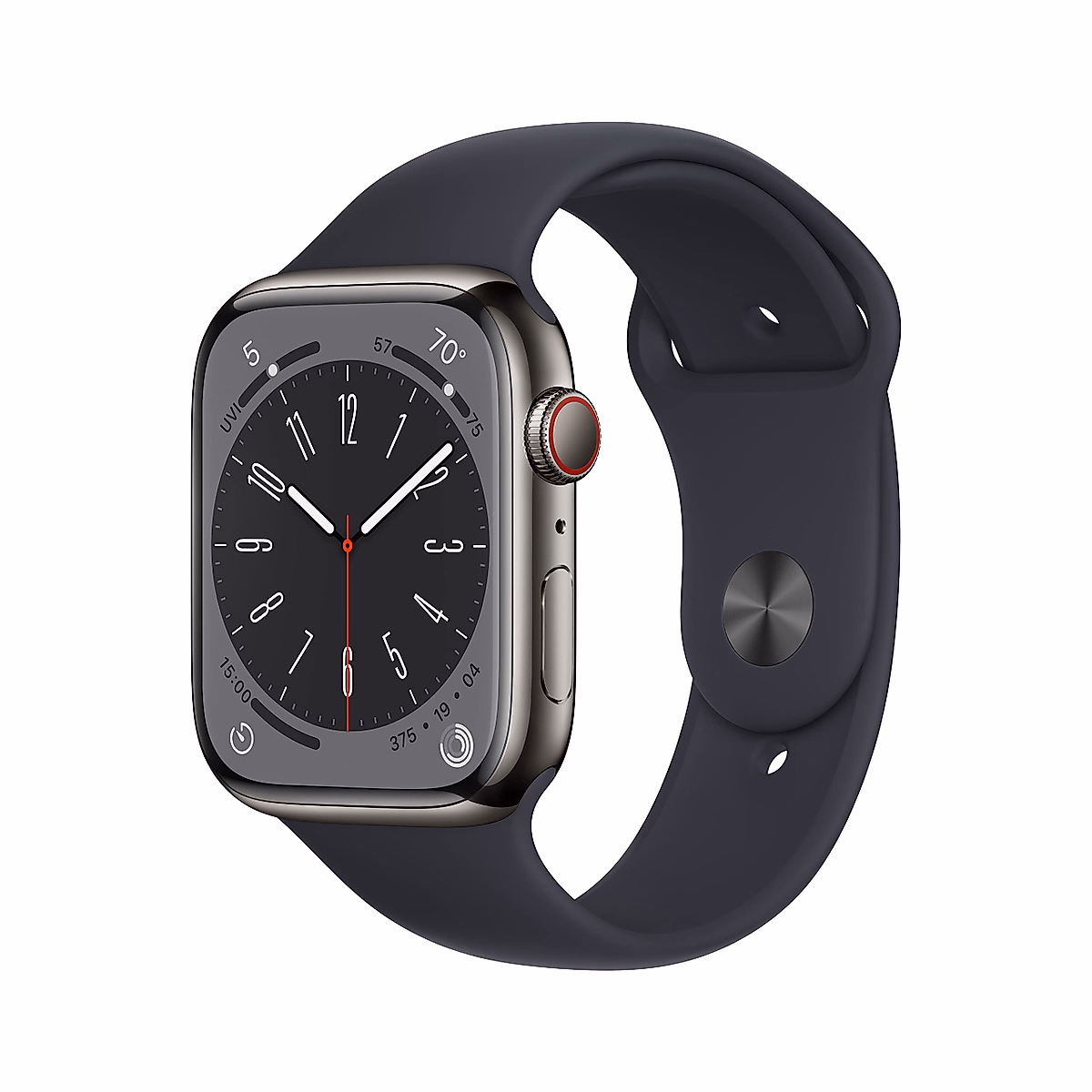 Apple Watch Series 8 (GPS+Cellular, 45mm) - Graphite Stainless Steel Case with Midnight Sport Band, M/L (Renewed)