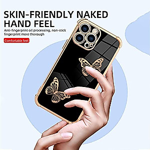 OOK Compatible with iPhone 13 Pro Max Case Luxury Plating Edge Bumper Case with Full Camera Lens Protection Cute Butterfly Pattern Cover for iPhone 13 Pro Max 6.7 Inch for Women Girl(Black)