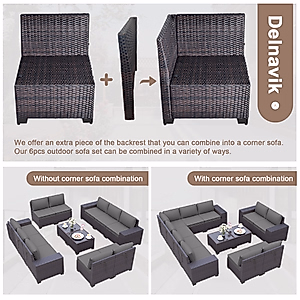 Delnavik Patio Furniture Set Sofa 12-Pieces Wicker Sectional Sofa Set, Outdoor Furniture Rattan Patio Conversation Set with Thickened Cushions and Glass Coffee Table, Grey