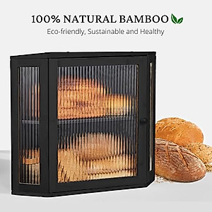BRONYPRO Double Layer Corner Bread Box for Kitchen Counter with Height-adjustable Partition, Large Black Bamboo Wooden Bread Box for Multiple Loaves, Modern Breadbox for Kitchen Countertop