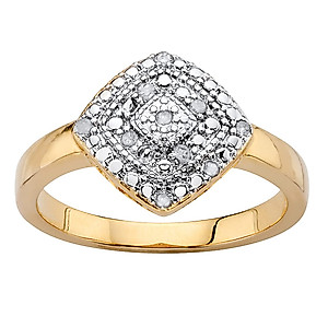 PalmBeach Yellow Gold-plated Genuine Diamond Squared Cluster Ring (1/10 cttw, I Color, I3 Clarity) Sizes 6-10 Size 7