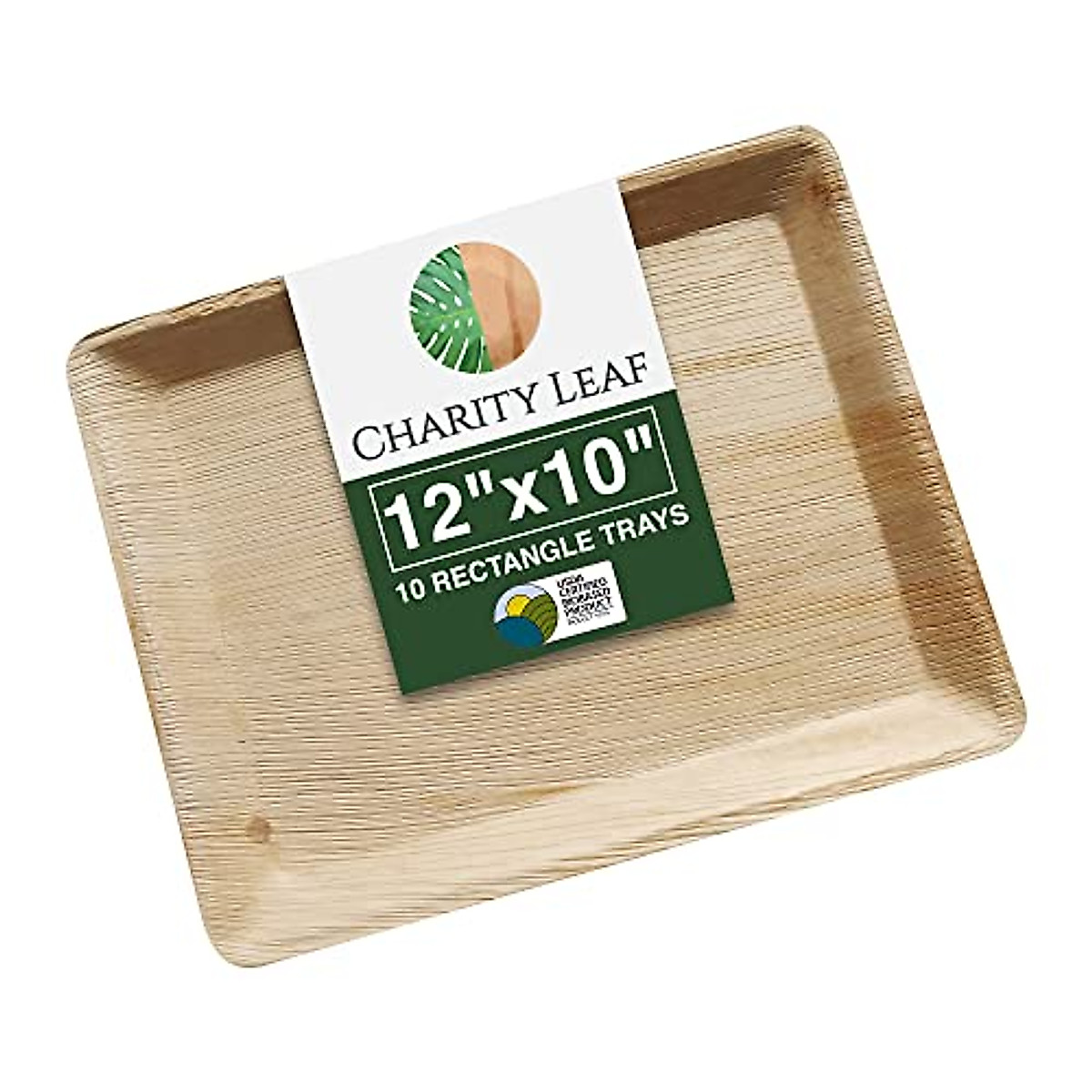 Charity Leaf Disposable Palm Leaf 12" x 10" Trays (10 pieces) Bamboo Like Serving Platters, Disposable Boards, Eco-Friendly Dinnerware For Weddings, Catering, Events