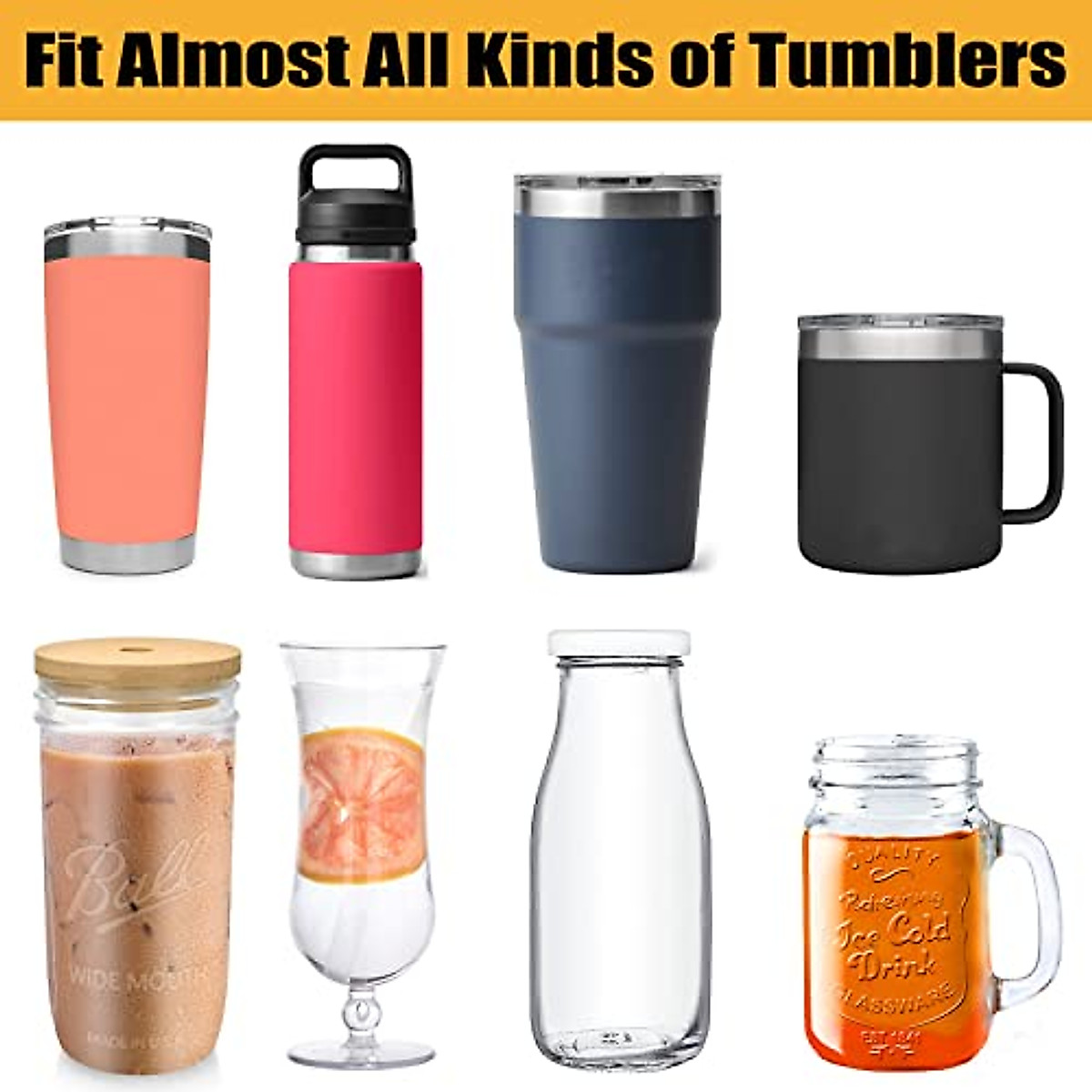 ALINK 8-Pack Reusable Silicone Straws - Long Flexible Rubber Silicone Drinking Straws for RTIC/Yeti 30 oz Tumblers, Jars, with 2 Cleaning Brush