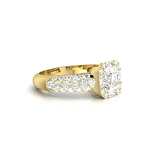 1.5 Carat GIA Certified Cushion-Cut 14K Yellow Gold Designer Popular Halo Style Baguette And Pave Set Round Diamond Engagement Ring with a 0.75 Ct D-E VS1-VS2 Center
