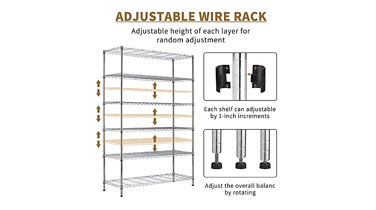YYkokocat 6-Tier Adjustable Storage Shelves Heavy Duty Wire Shelving ...