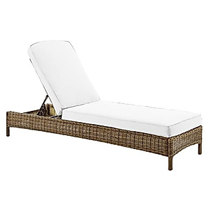 Crosley Furniture Bradenton Reclining Wicker Outdoor Chaise Lounge Chair with Sunbrella Patio Cushions, Weathered Brown with Sunbrella Cushions