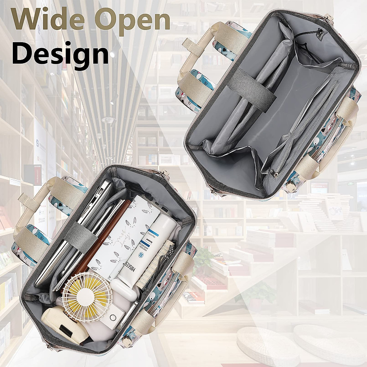 FALANKO Laptop Backpack for Women,Teacher Doctor Nurse Work Purse Bag for 15.6 Inch Laptop,Cute Cartoon Pattern backpack With USB Charging Port RFID Anti Theft Pocket, Large Travel Bookbag for Women