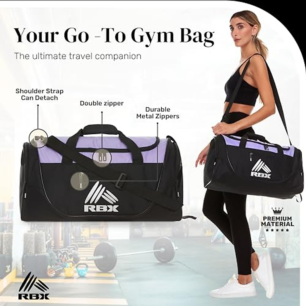 RBX Gym Bags for Men, Small Gym Bag for Women with Shoe Compartment, Duffle Bag for Travel, Sports Bag, Camping, Weekend, Carry On, Overnight Duffel Bag for Women with Shoulder Strap
