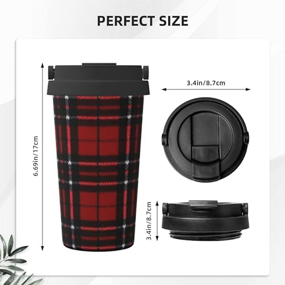 WANGXUEE Red and black plaid Print 500ml Stainless Steel Travel Tumbler Double Wall Vacuum Insulated Coffee Mug