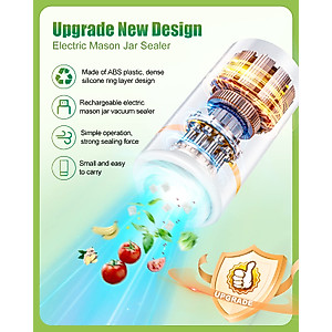 Electric Mason Jar Vacuum Sealer Kit with 16 Jar Lids, Jar Vacuum Sealer for Mason Jars with Lid Opener and 2 Reusable Vacuum Sealer Zipper Bags for Wide and Regular Mouth