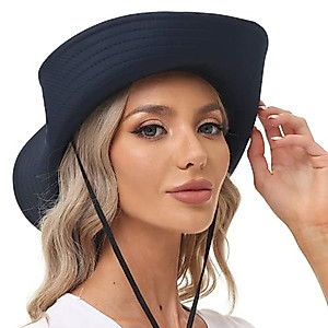 Sun Hat Women-Wide Brim Hiking Hat Women UV Protection Gardening Hat, Foldable & Waterproof Fishing Hat for Women Navy Blue