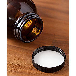 Amber 17 oz Wide Mouth Glass Packer Bottle with Black Ribbed Lid (4 pack)