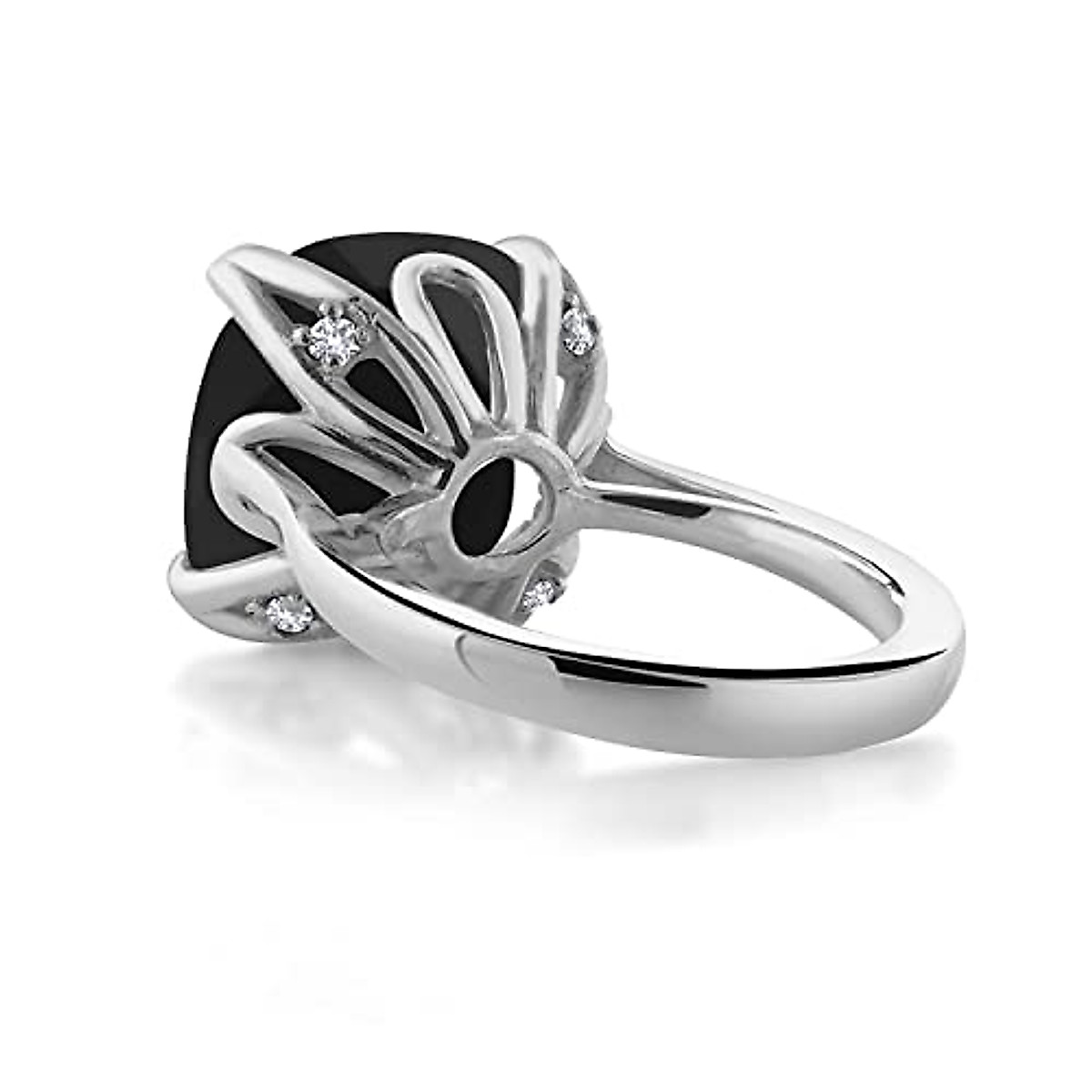 Gem Stone King 925 Sterling Silver Black Onyx and White Created Sapphire Engagement Ring For Women (8.27 Cttw, 14MM Cushion Checkerboard, Size 8)