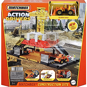 Matchbox Action Drivers Construction Playset, Moving Crane, Car-Activated Features, Includes 1 Matchbox Toy Bulldozer, for Kids 3 Years Old & Older