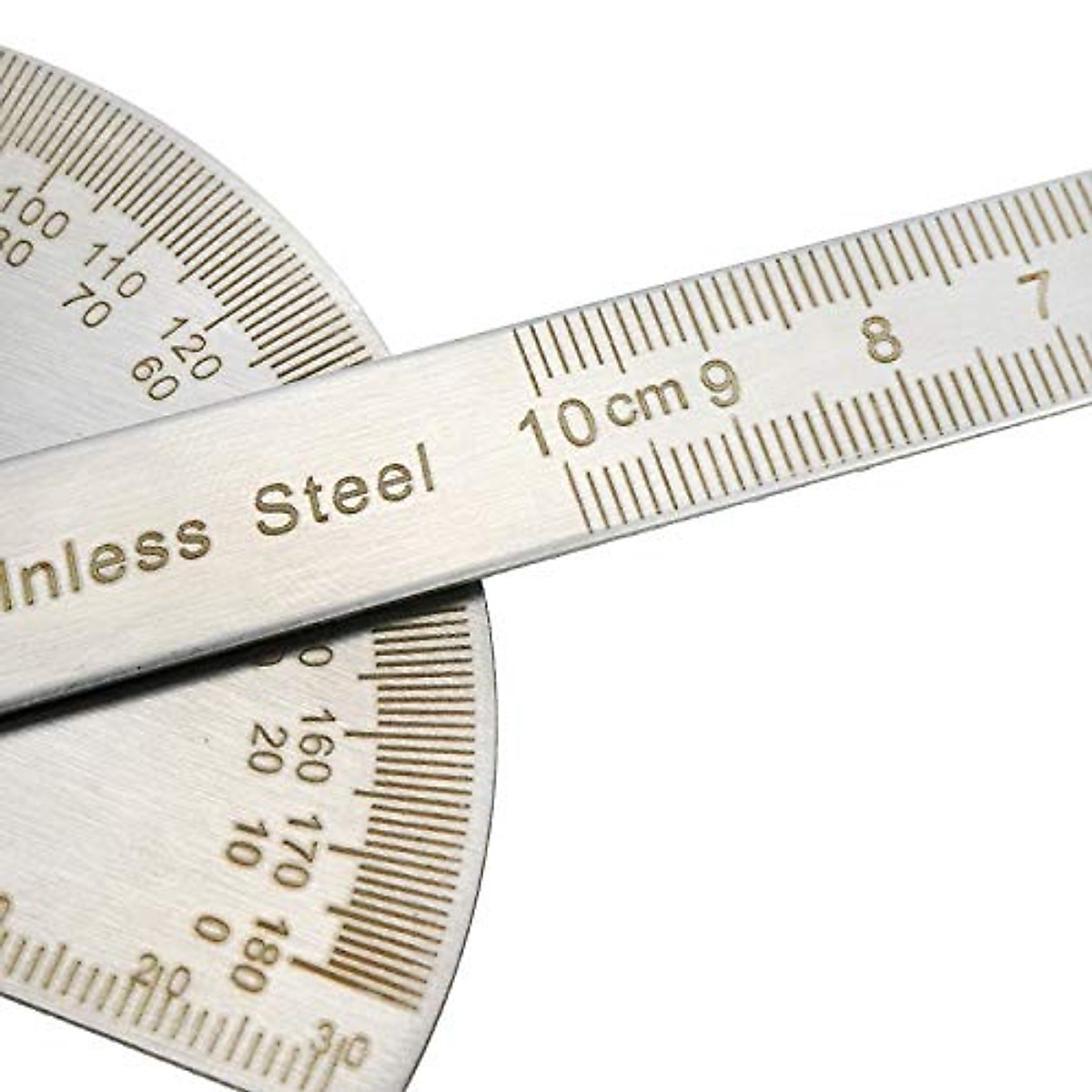 Autoly 0-180 Degrees Round Angle Protractor Stainless Steel Angle Finder Ruler Two Arm Woodworking Ruler Angle Measure Tool,1-Pack